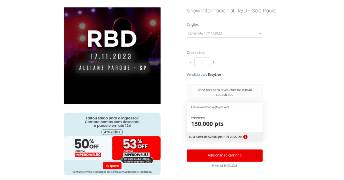 Resgate ingressos para show do RBD no Camarote com a Esfera